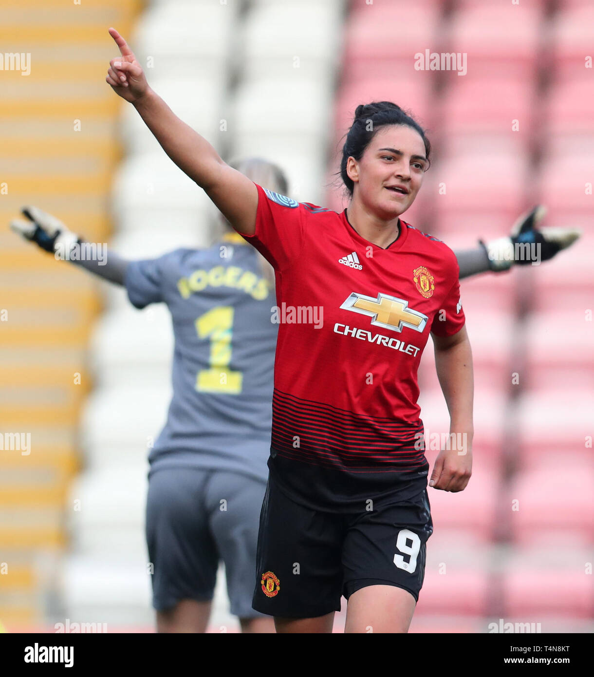 Manchester United's Jess Sigsworth celebrates after she scores to make ...