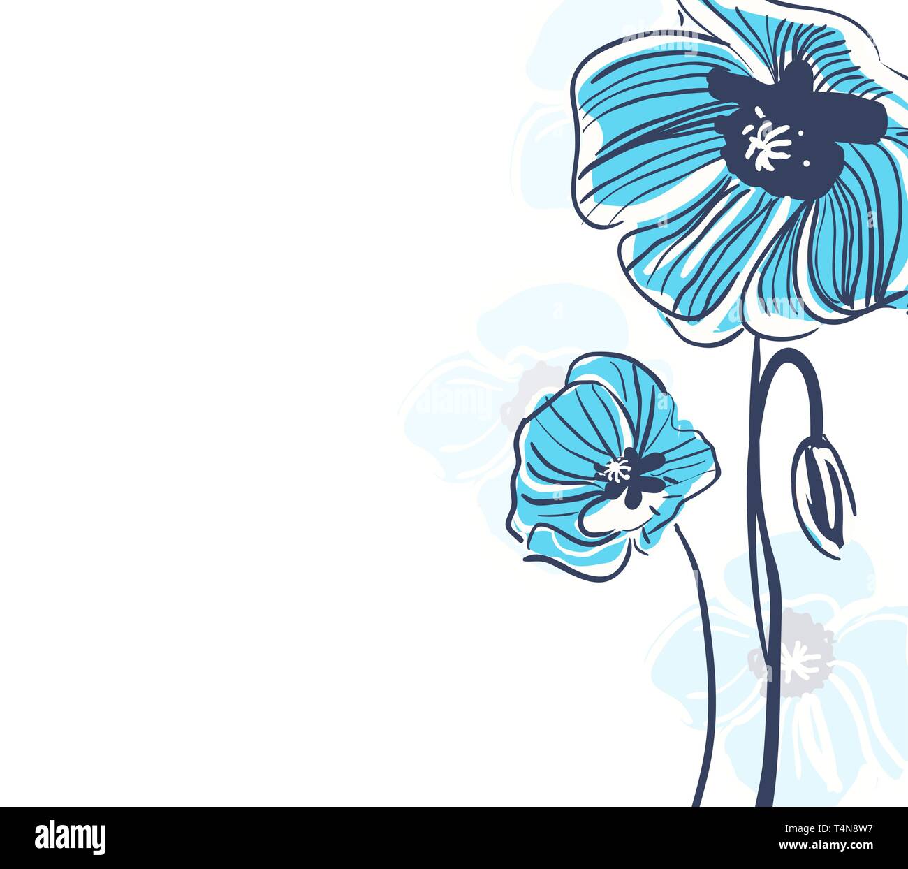 Abstract white vector background with blue poppies Stock Vector Image ...