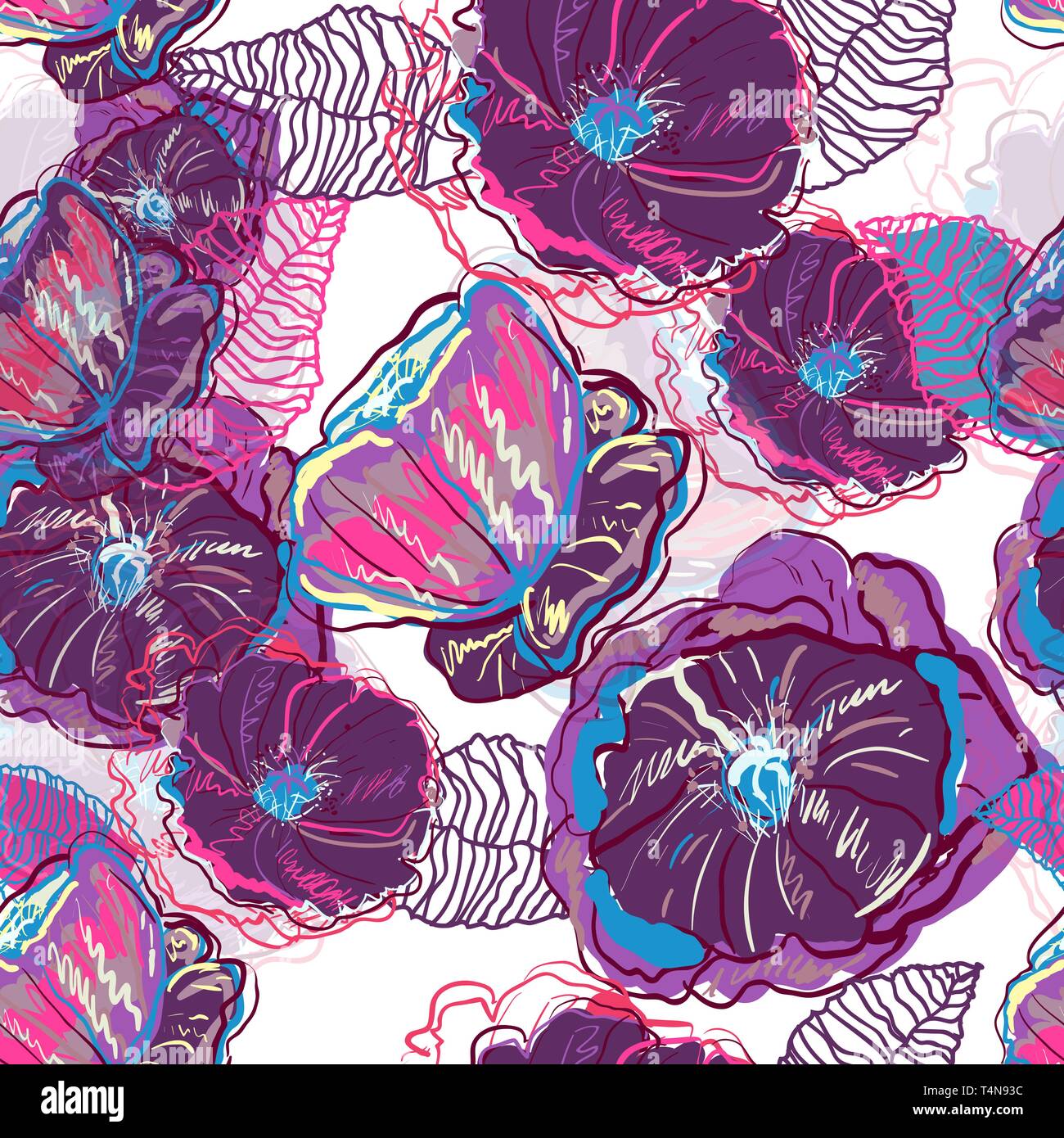 Abstract vector seamless texture with bright drawing flowers Stock ...