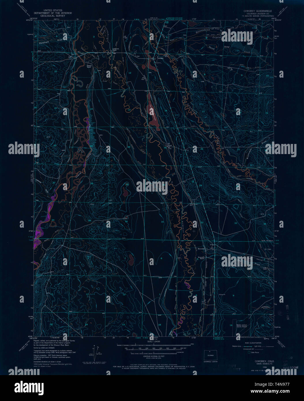 USGS TOPO Map Colorado CO Cowdrey 400702 1956 24000 Inverted ...
