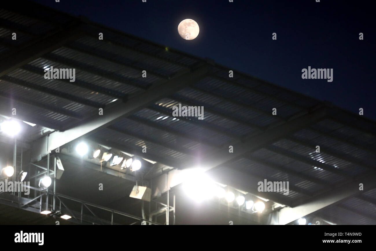 General view of a full moon above the stadium during the UEFA Champions ...