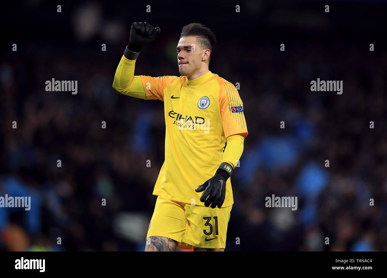 Manchester City goalkeeper Ederson during the UEFA Champions League ...