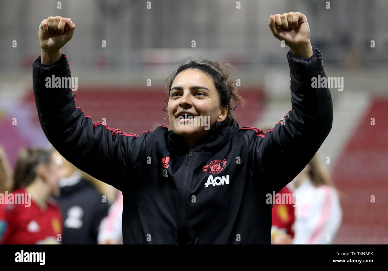 Manchester United's Jess Sigsworth celebrates at the final whistle ...