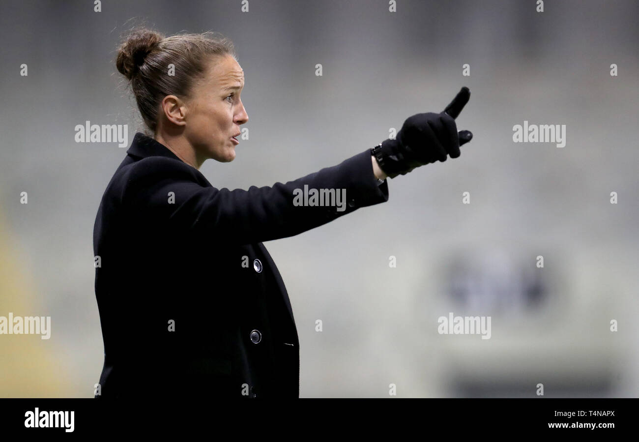 Manchester United manager Casey Stoney gives directions from the ...