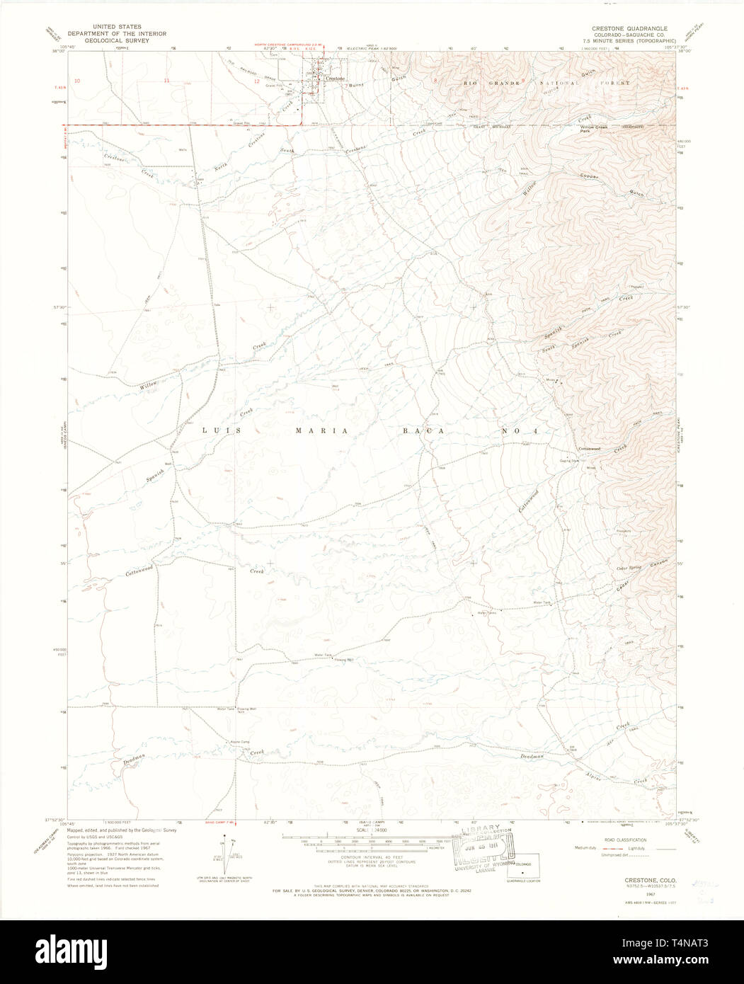 USGS TOPO Map Colorado CO Crestone 400724 1967 24000 Restoration Stock ...
