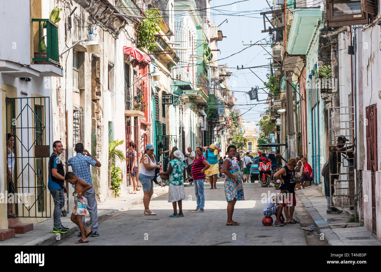 Havana, Cuba - 25 July 2018: Cuban people congregating and talking with ...