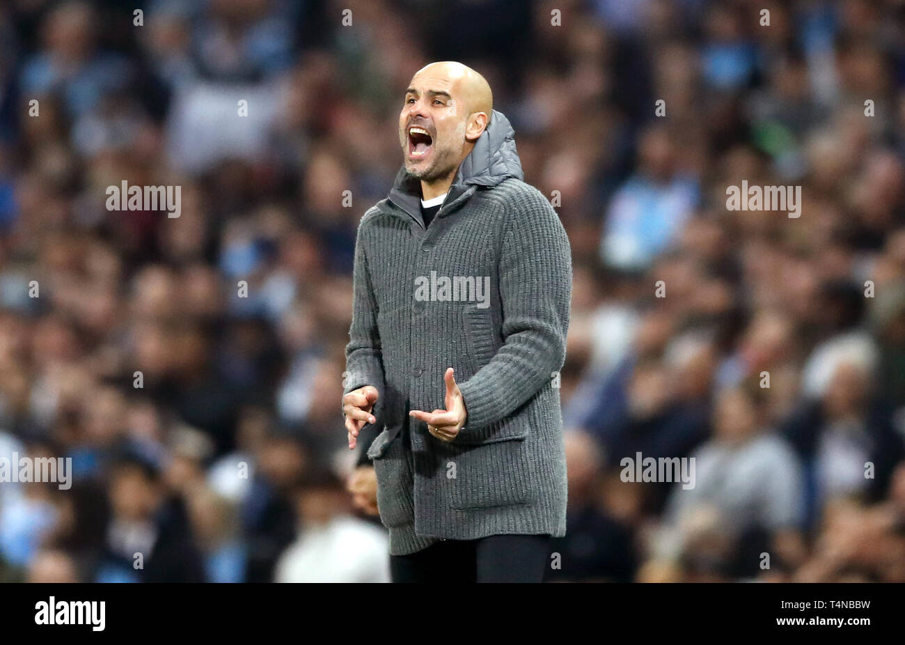 Manchester City manager Pep Guardiola gestures on the touchline during ...