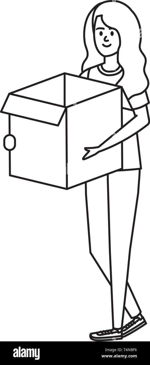 beautiful young woman lifting box carton Stock Vector Image & Art - Alamy