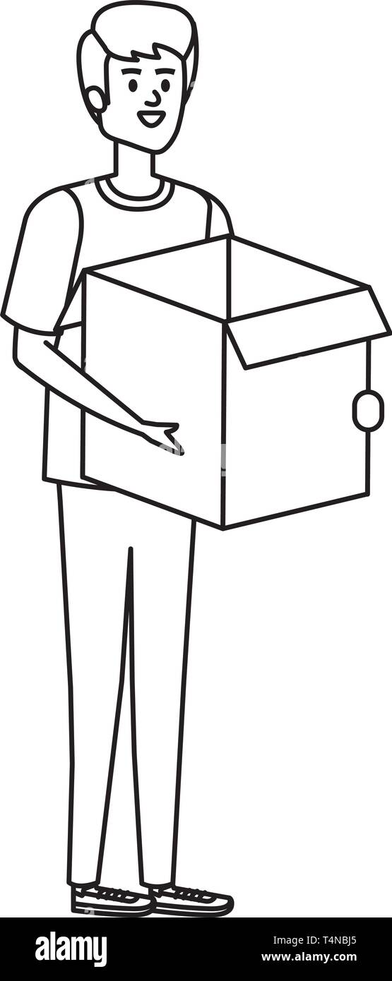 young man lifting box carton Stock Vector Image & Art - Alamy