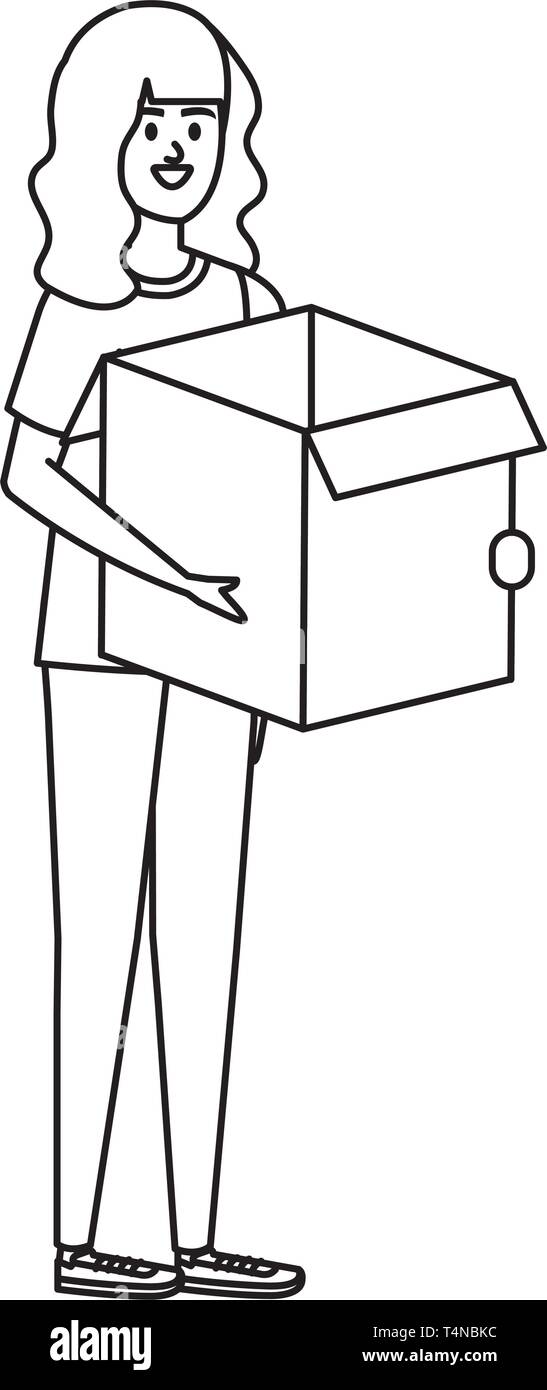 beautiful young woman lifting box carton Stock Vector Image & Art - Alamy