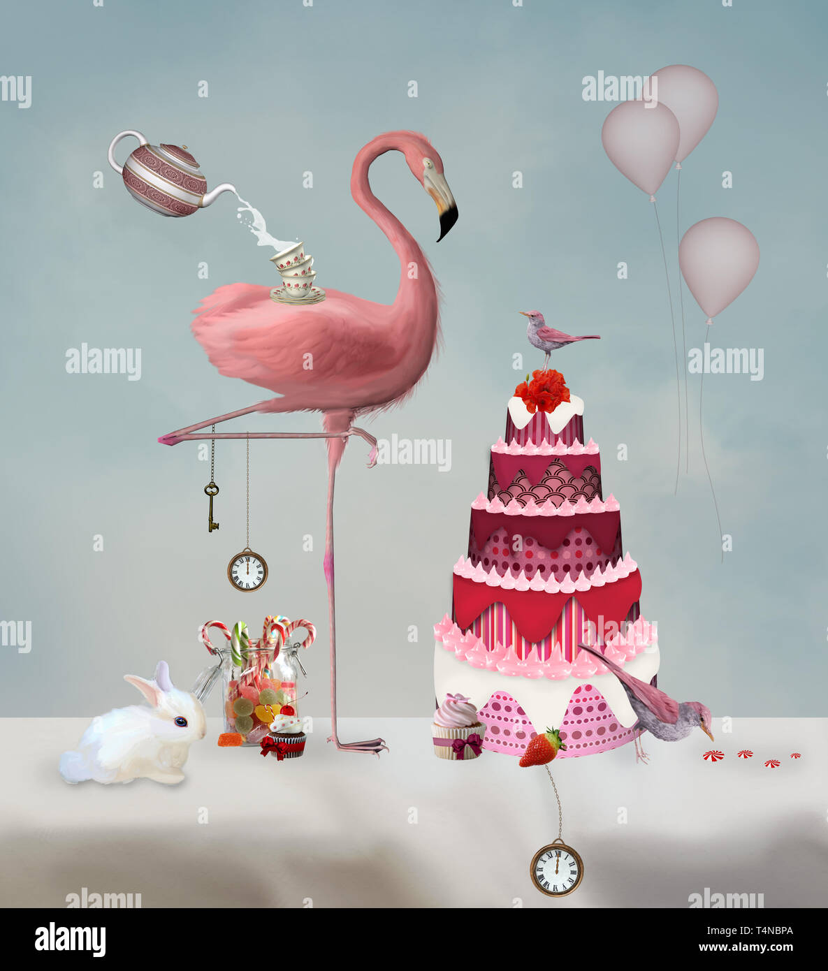 Bizarre tea party with flamingo Stock Photo - Alamy