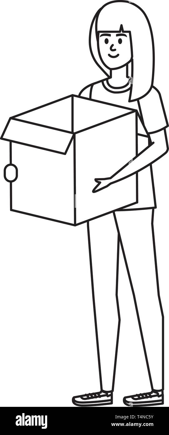 beautiful young woman lifting box carton Stock Vector Image & Art - Alamy
