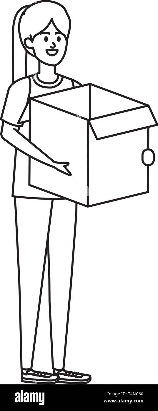 beautiful young woman lifting box carton Stock Vector Image & Art - Alamy