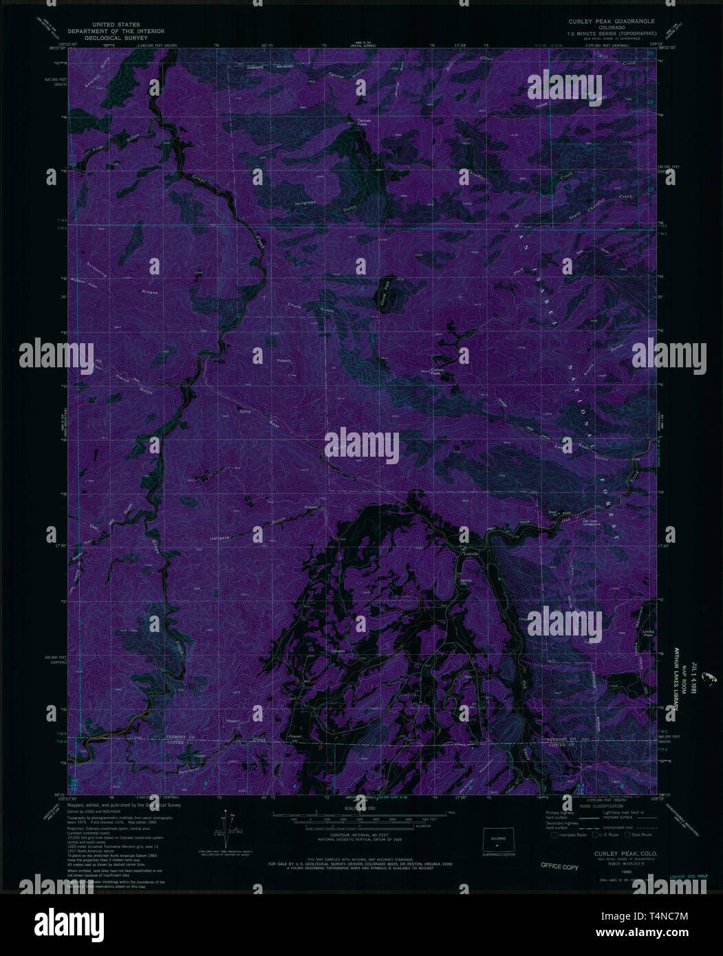 USGS TOPO Map Colorado CO Curley Peak 400653 1980 24000 Inverted ...
