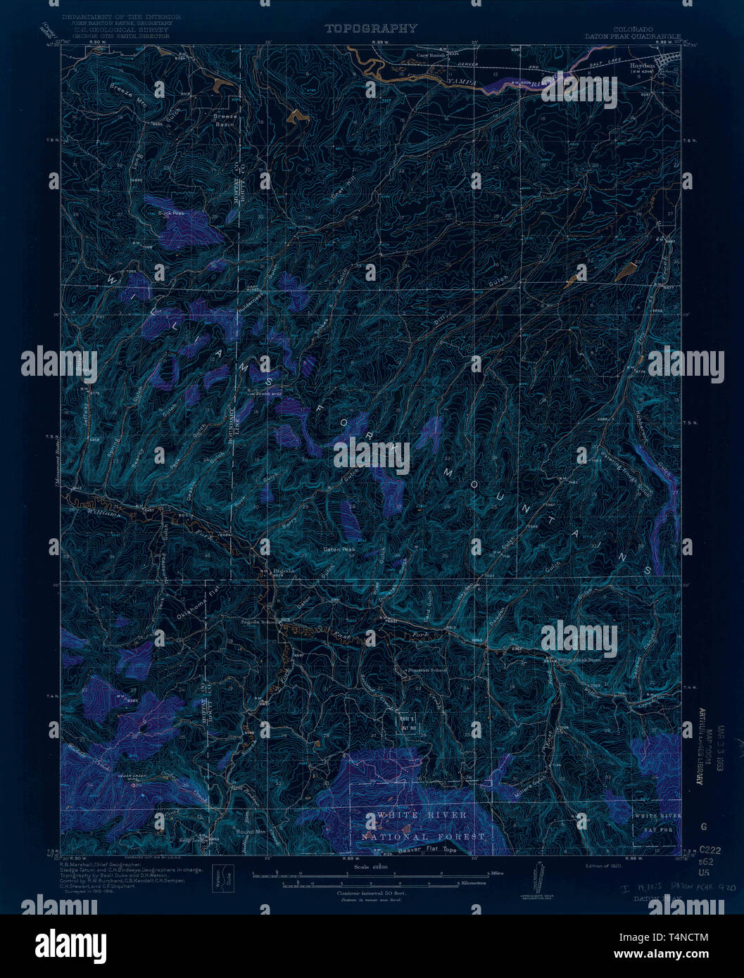 USGS TOPO Map Colorado CO Daton Peak 402856 1920 62500 Inverted ...