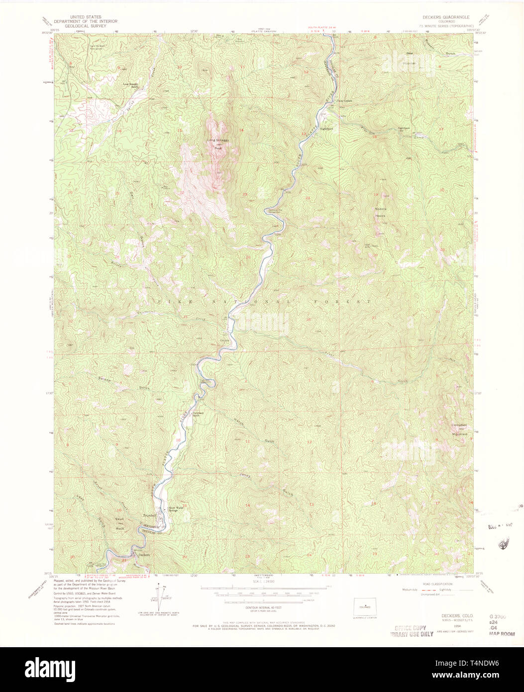 USGS TOPO Map Colorado CO Deckers 400596 1954 24000 Restoration Stock ...
