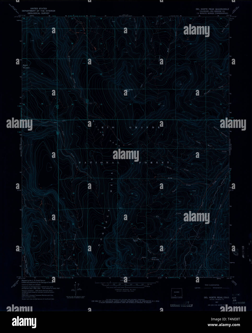 USGS TOPO Map Colorado CO Del Norte Peak 400618 1967 24000 Inverted ...