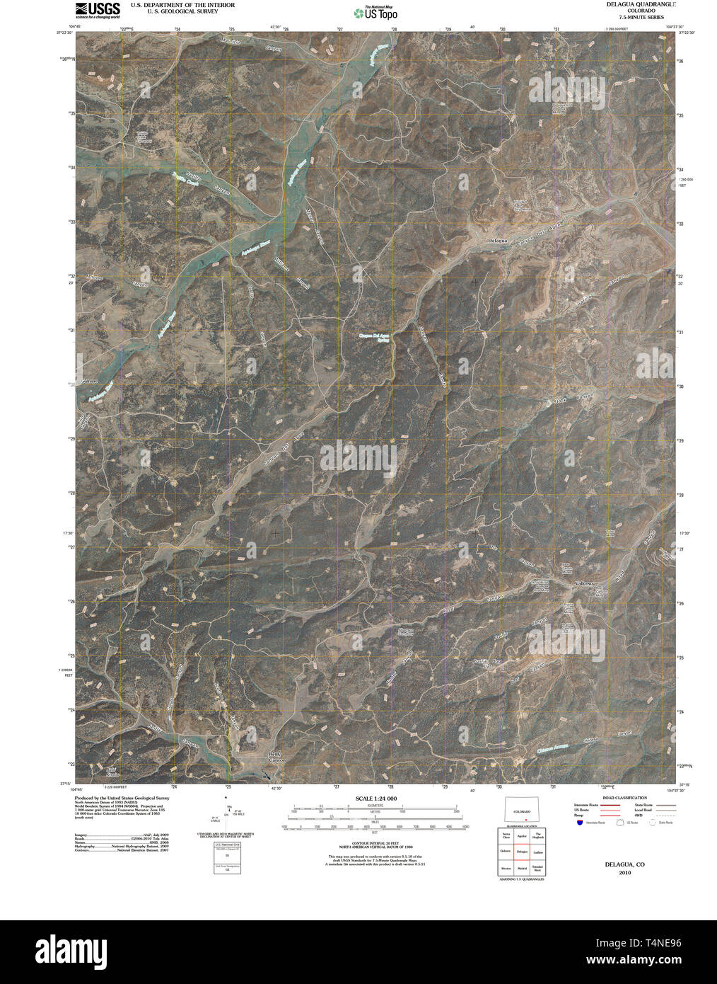 USGS TOPO Map Colorado CO Delagua 20100824 TM Restoration Stock Photo ...