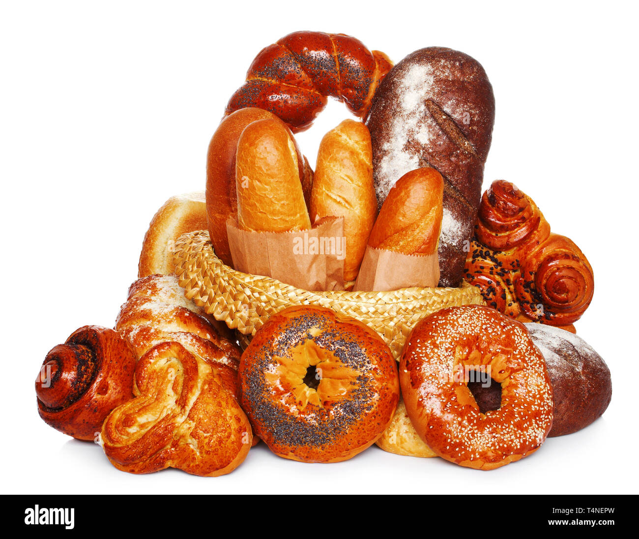 Fresh bread assortment isolated on white background Stock Photo - Alamy
