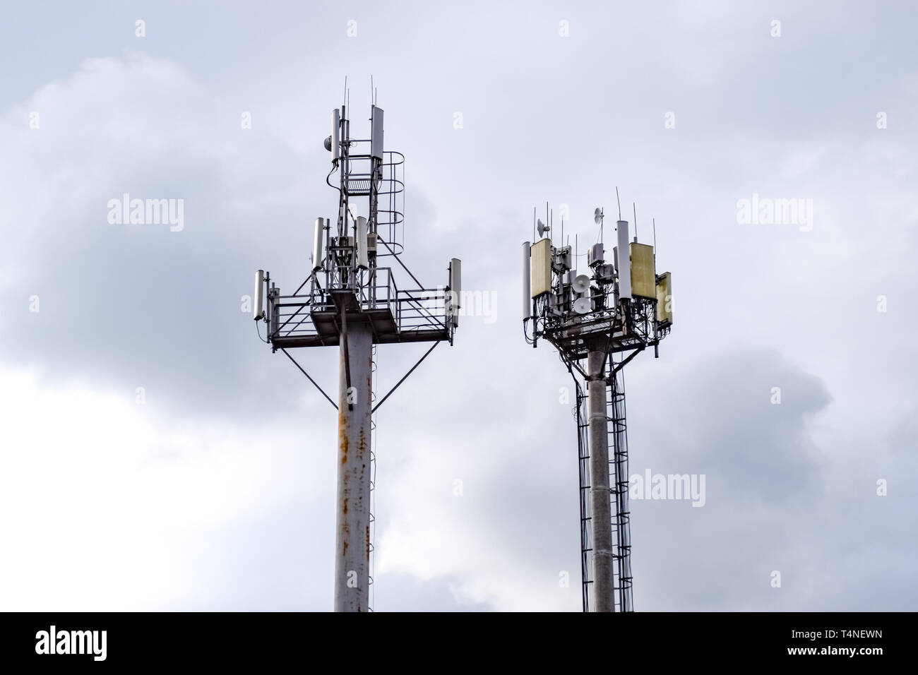 equipment on cell phone towers, tower antennas Stock Photo - Alamy