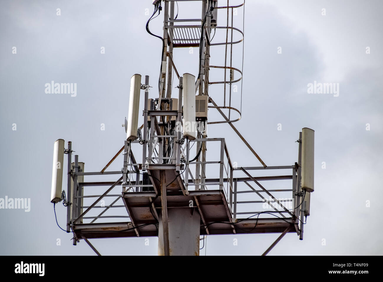 equipment on cell phone towers, tower antennas Stock Photo - Alamy