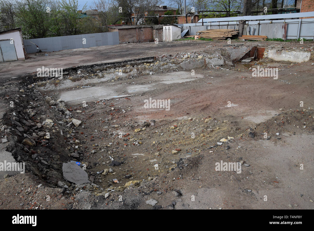 The ruined foundation of an old building, the walls of the basement of ...