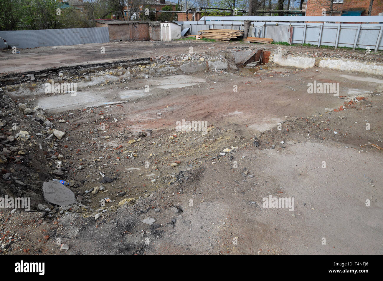 The ruined foundation of an old building, the walls of the basement of ...
