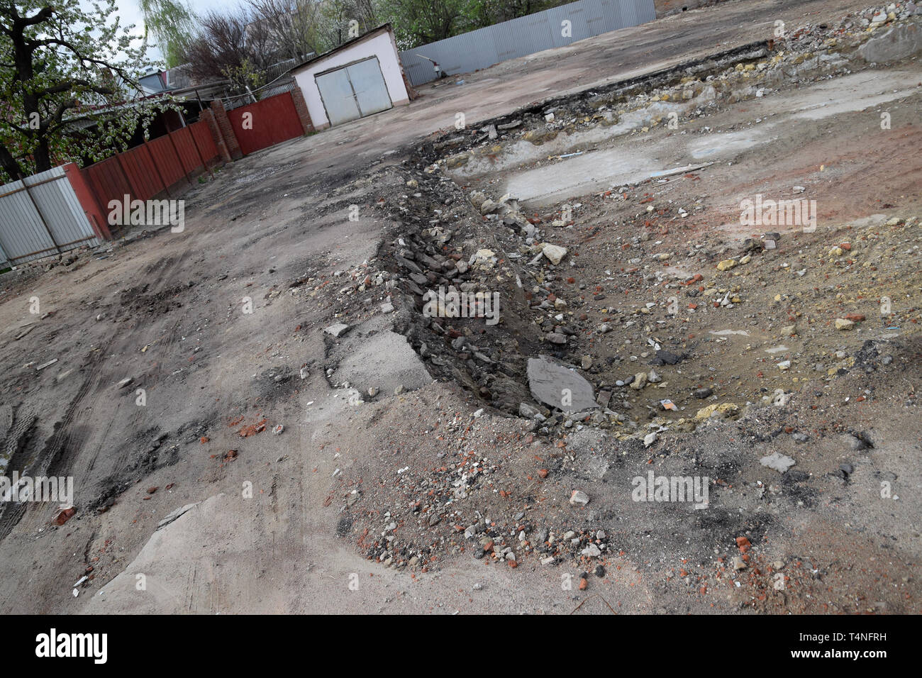 The ruined foundation of an old building, the walls of the basement of ...