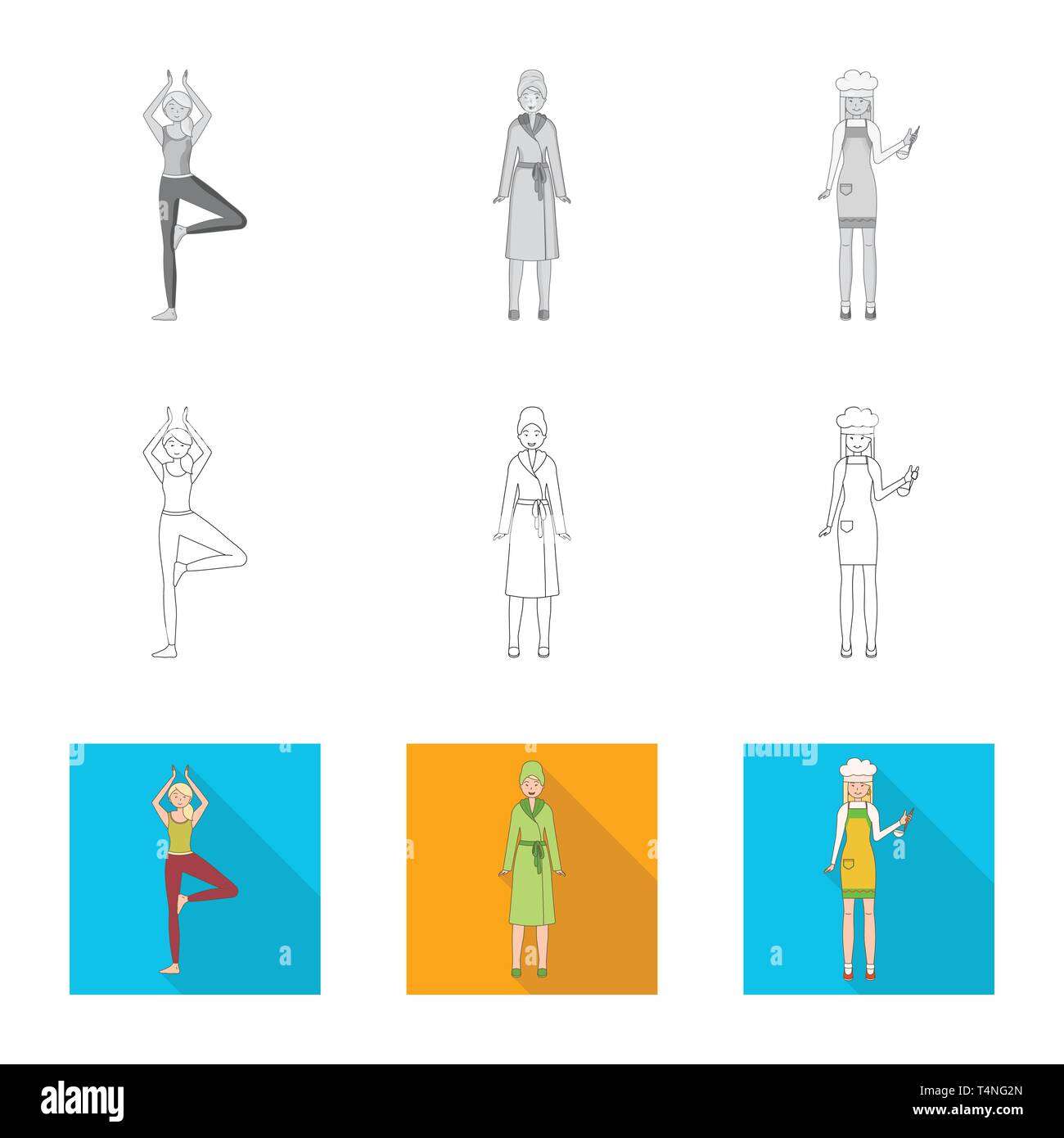Vector illustration of posture and mood sign. Set of posture and female ...