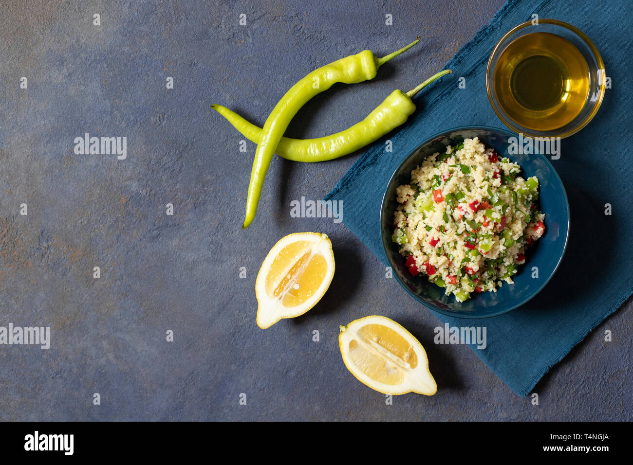 Tabbouleh salad with couscous, parsley, lemon, tomato, olive oil ...