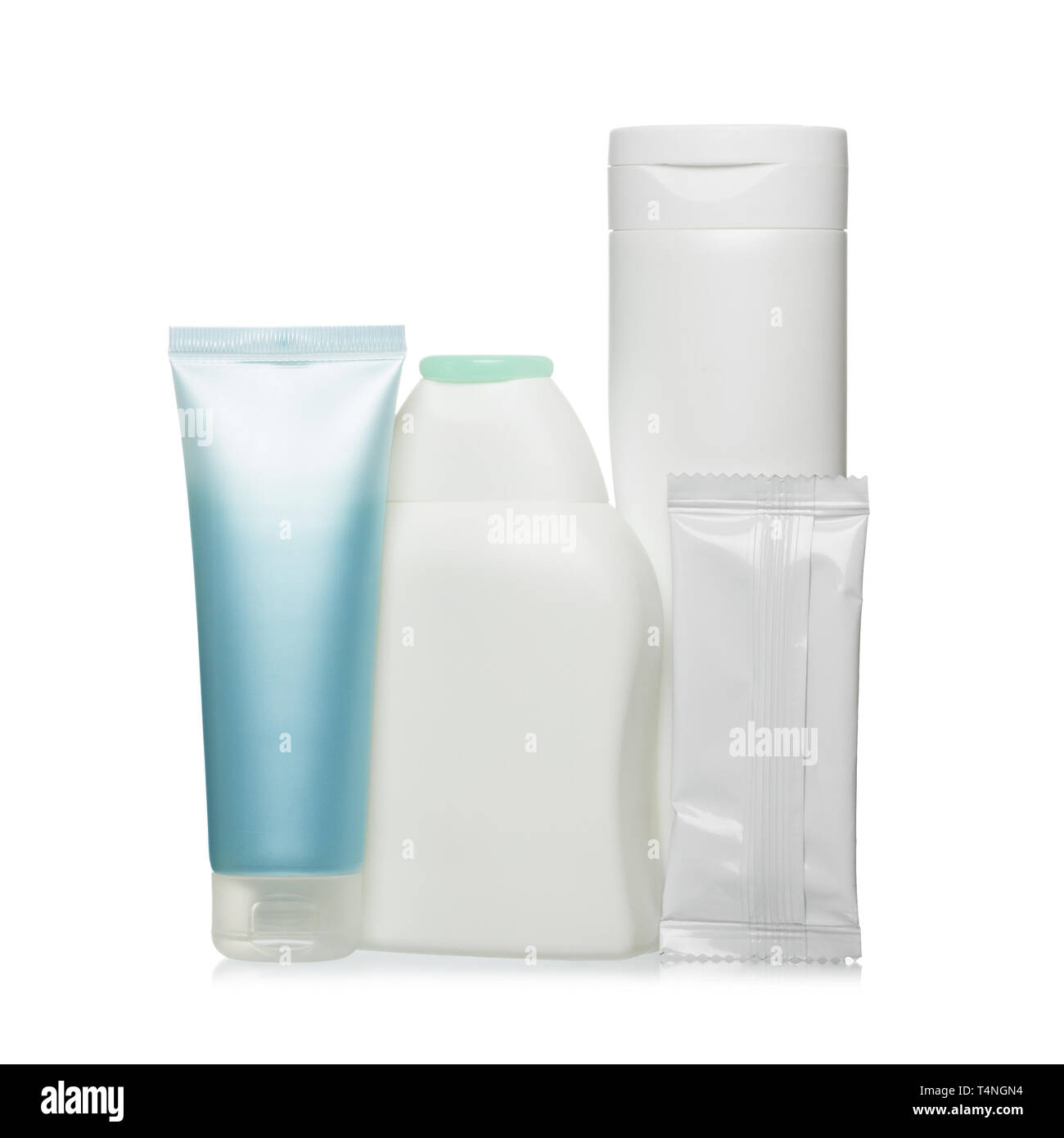 Hygiene products in plastic containers isolated on white Stock Photo ...