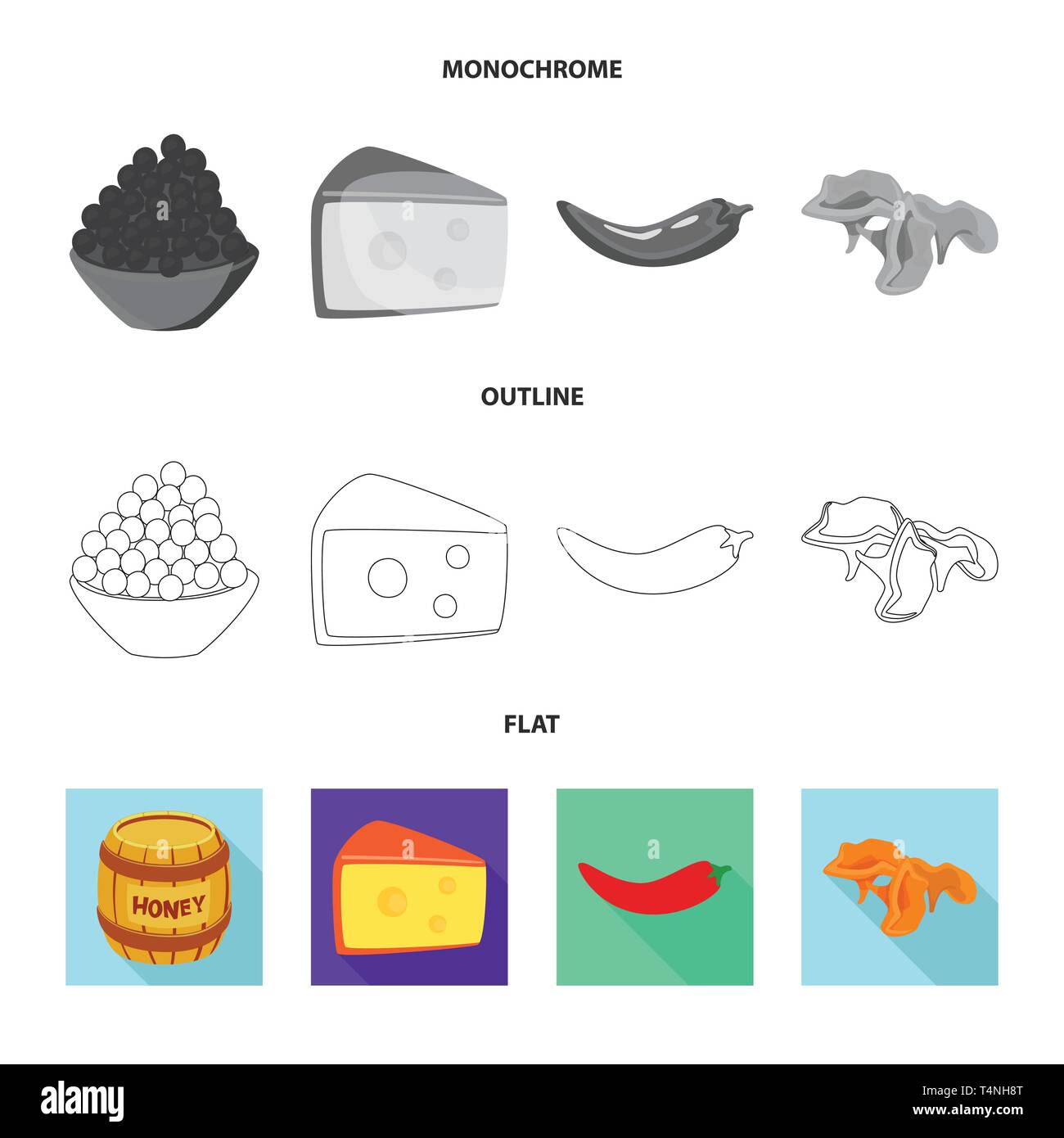 Vector illustration of taste and product symbol. Set of taste and ...
