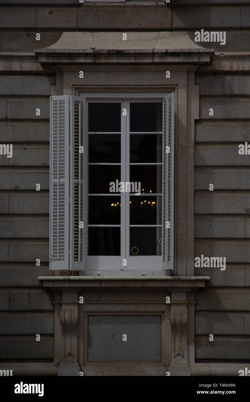 Madrid, Spain - 04 15 2019: Window of the royal palace in Madrid with ...