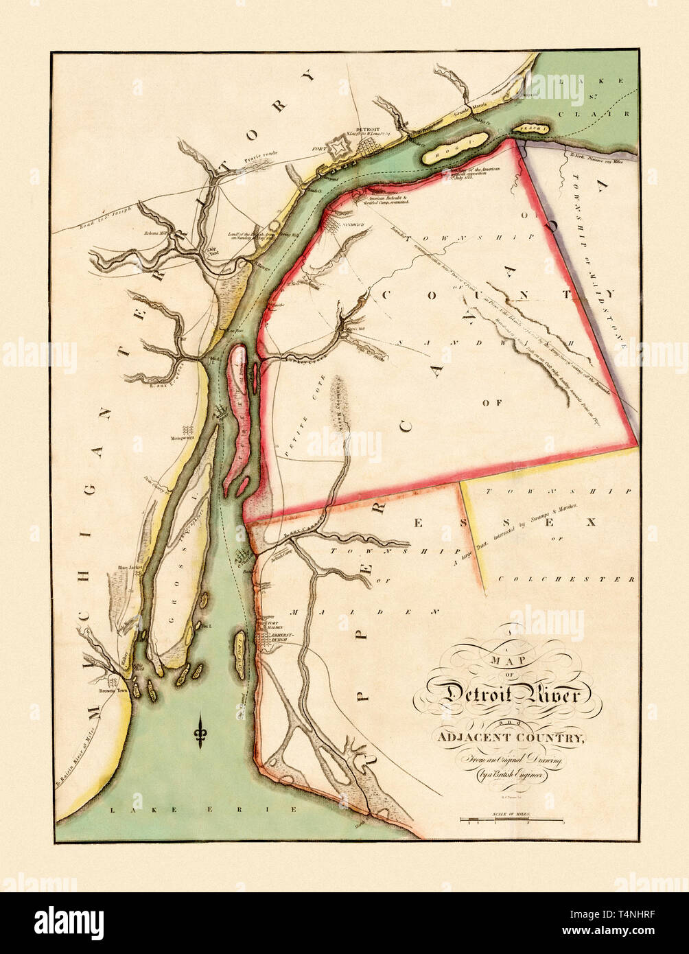 Map Of The Detroit River 1813 Stock Photo - Alamy