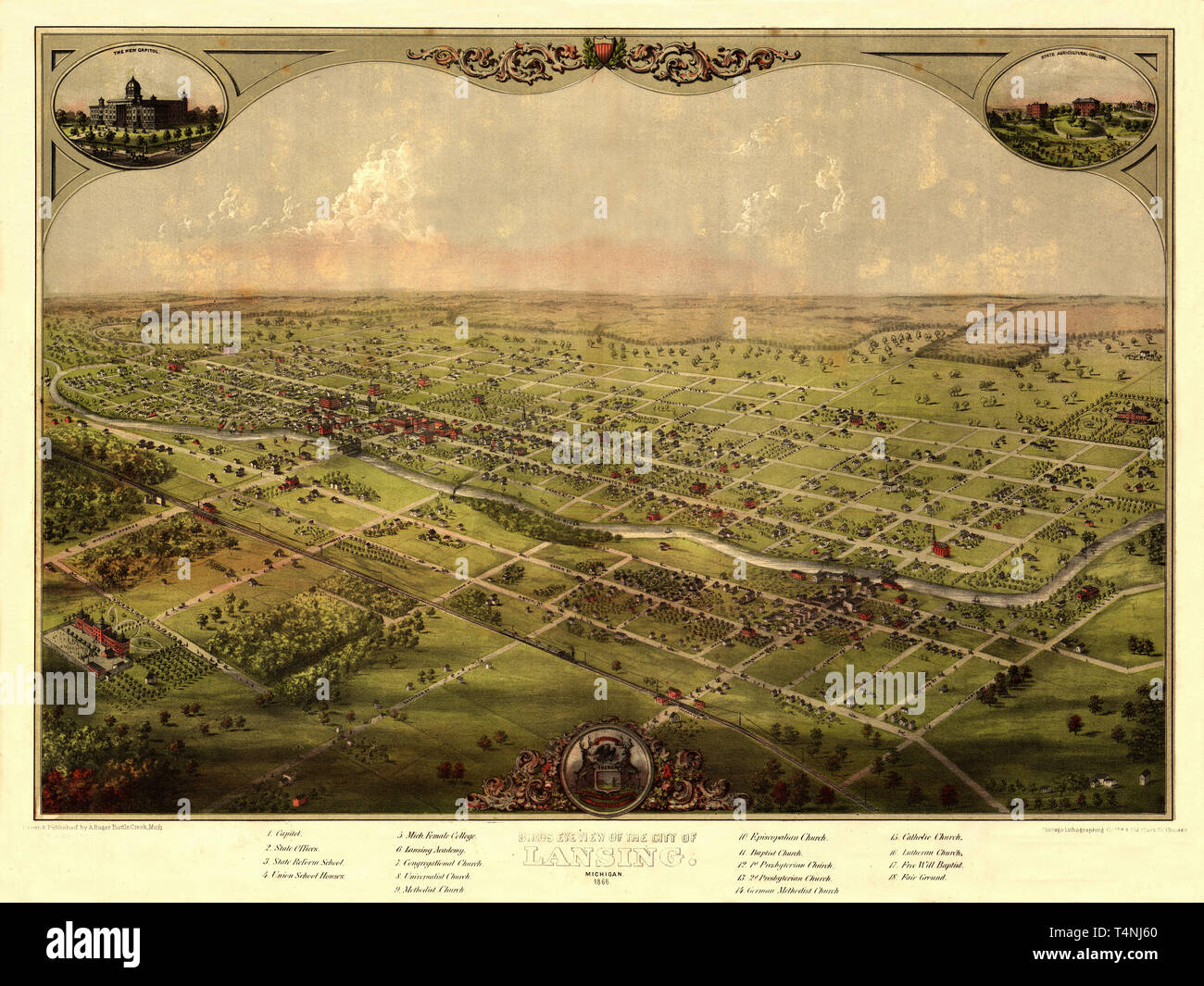 Map Of Lansing 1866 Stock Photo - Alamy
