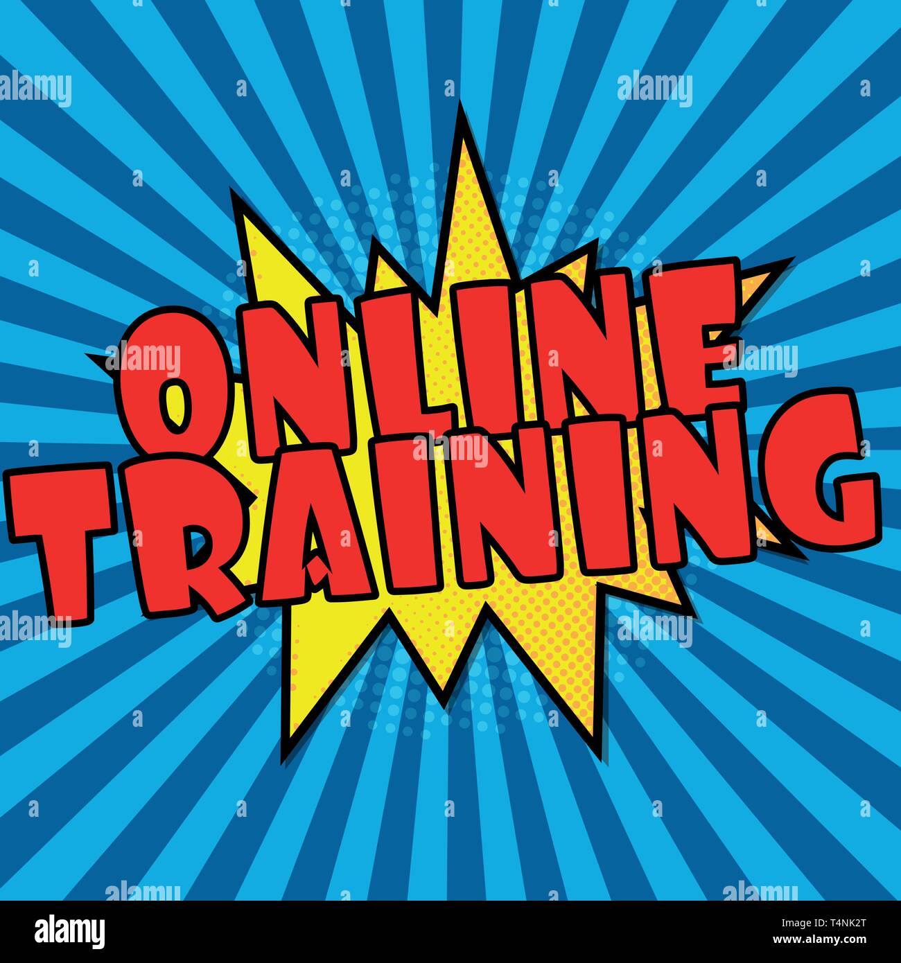 online training comic bubble text Pop art style Radial lines background ...