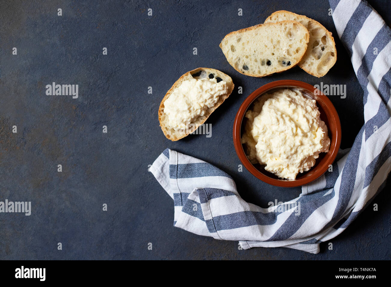Kajmak or Kaymak. Traditional homemade white cheese. Sandwich with ...