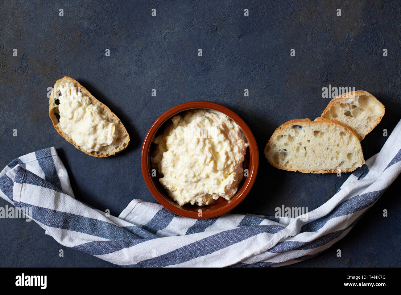 Kajmak or Kaymak. Traditional homemade white cheese. Sandwich with ...