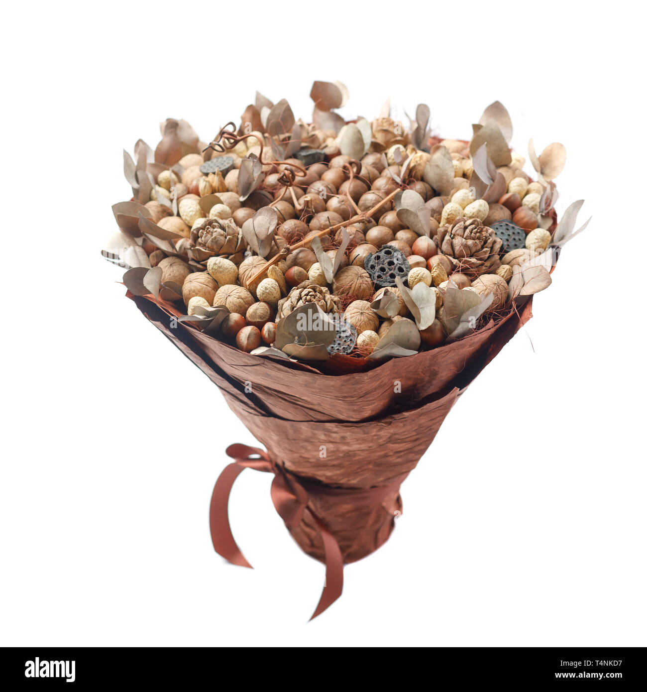 Unique bouquet made up of different types of nuts, decorated with ...