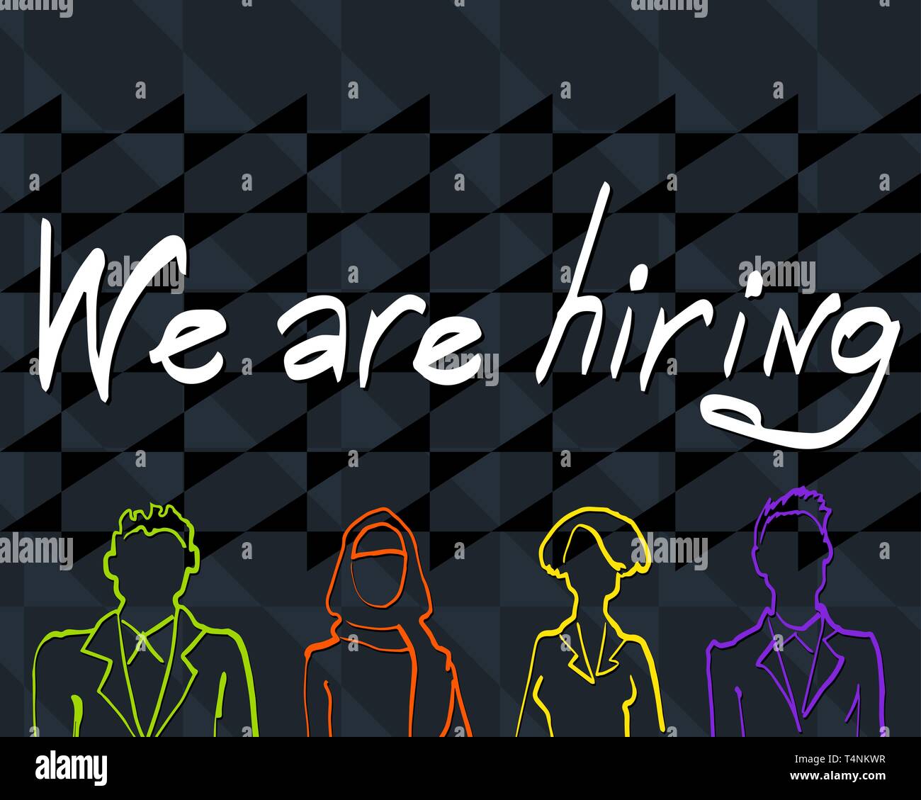 Vector template with the words We are hiring and silhouettes of ...