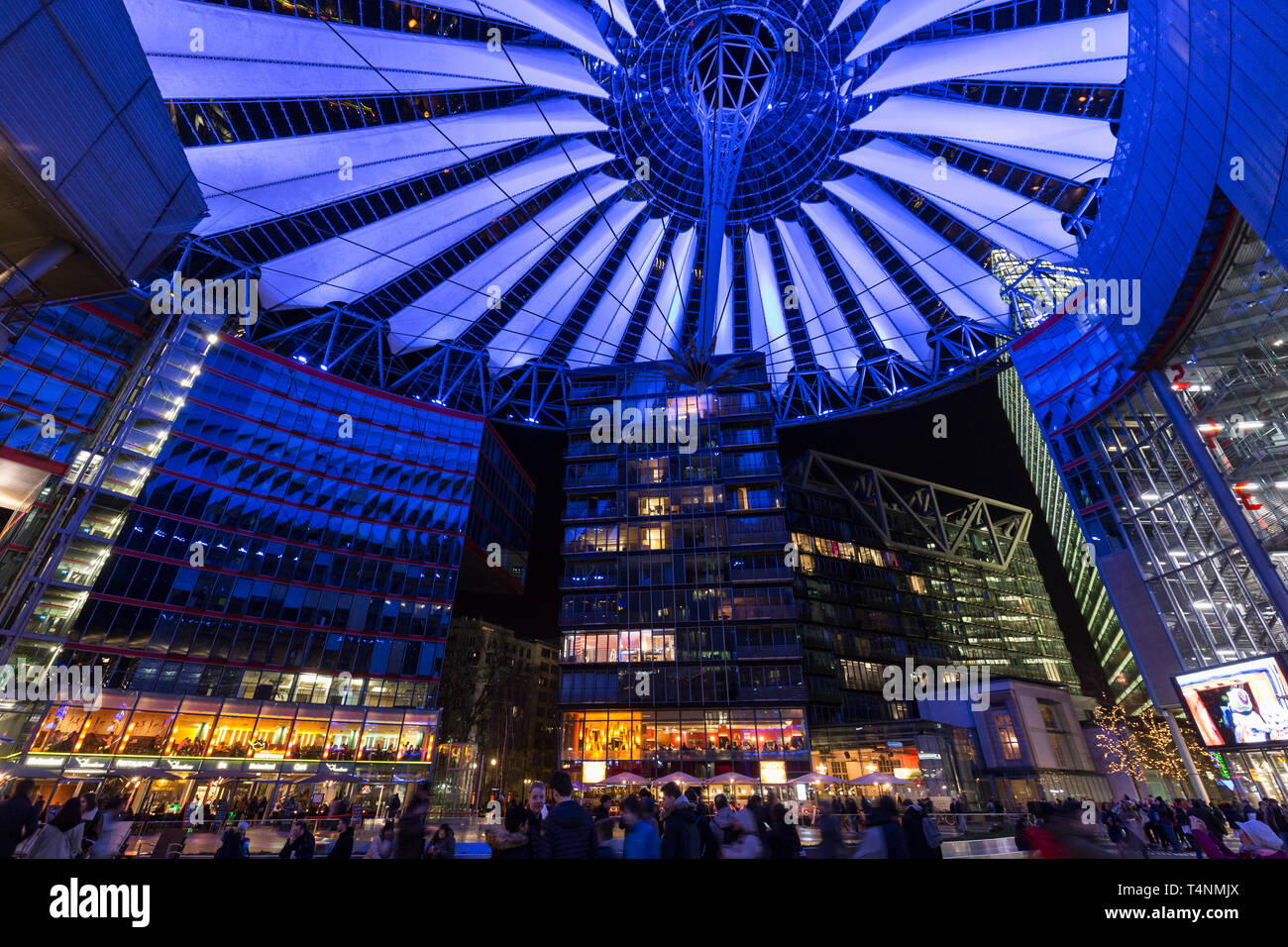 Modern architecture of illuminated Sony Center building complex located ...