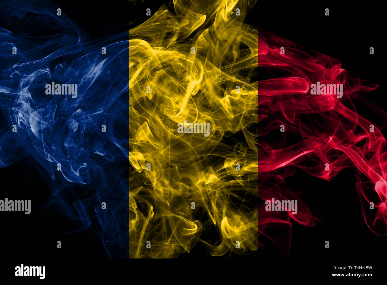 Chad smoke flag isolated on black background Stock Photo - Alamy