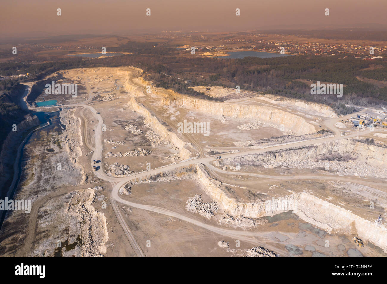 Aerial view of opencast mining quarry. Industrial place view from above ...