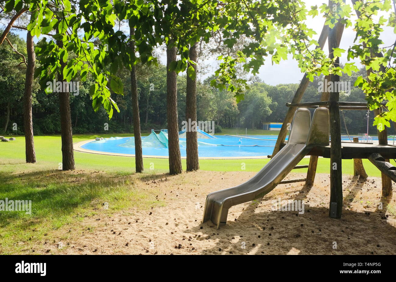 Deserted outside swimming pool in a forest in the summer Stock Photo ...