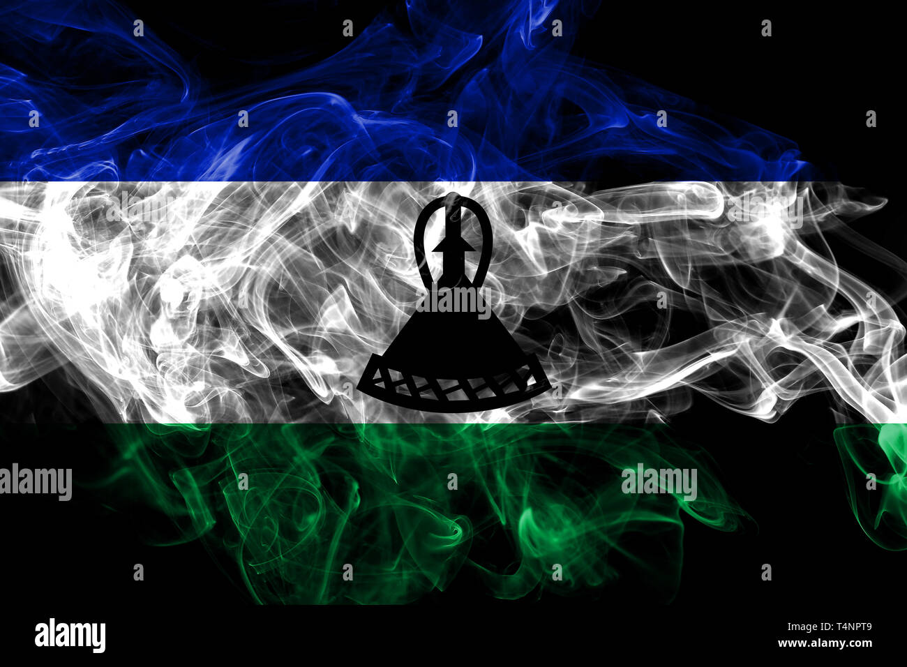 Lesotho smoke flag isolated on black background Stock Photo - Alamy