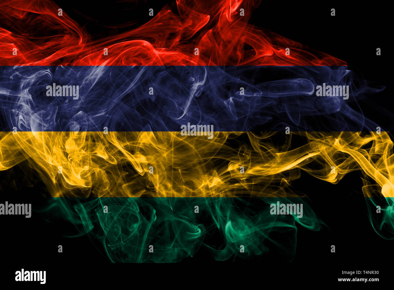Mauritius smoke flag isolated on black background Stock Photo - Alamy