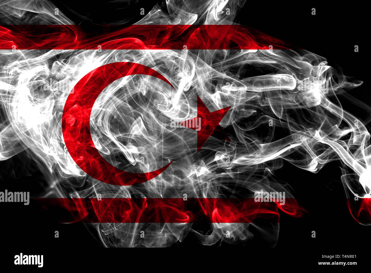Northern Cyprus smoke flag isolated on black background Stock Photo - Alamy