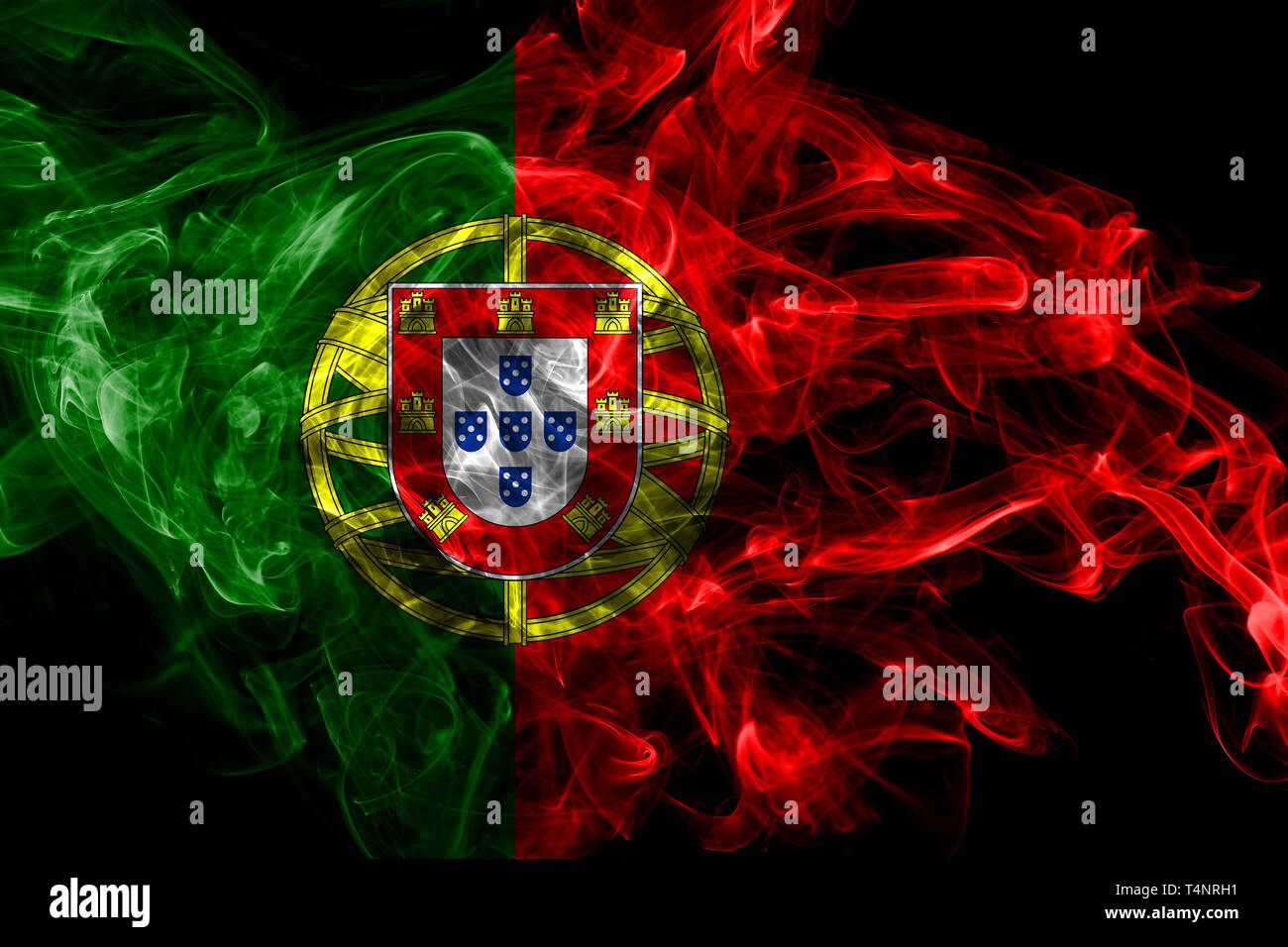 Portugal smoke flag isolated on black background Stock Photo - Alamy
