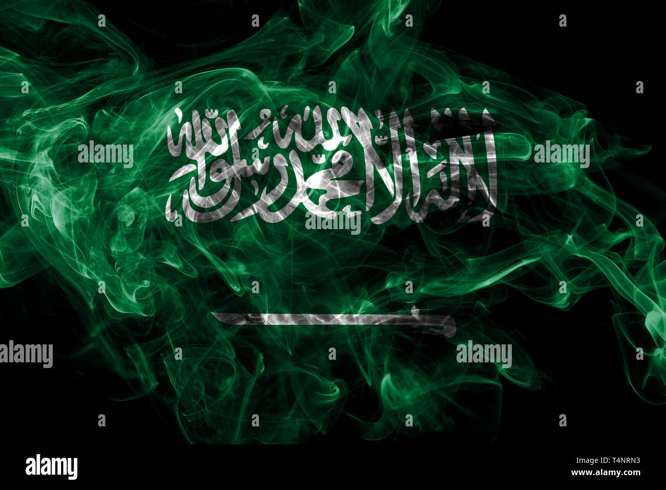 Saudi Arabia smoke flag isolated on black background Stock Photo - Alamy