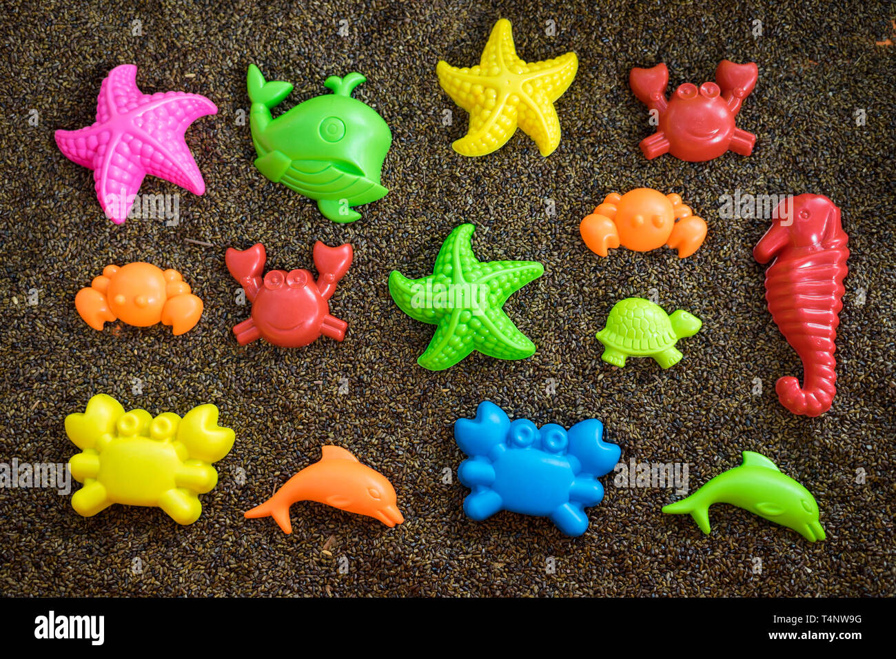 Plastic sea animals on man made sand. Children toys Stock Photo - Alamy